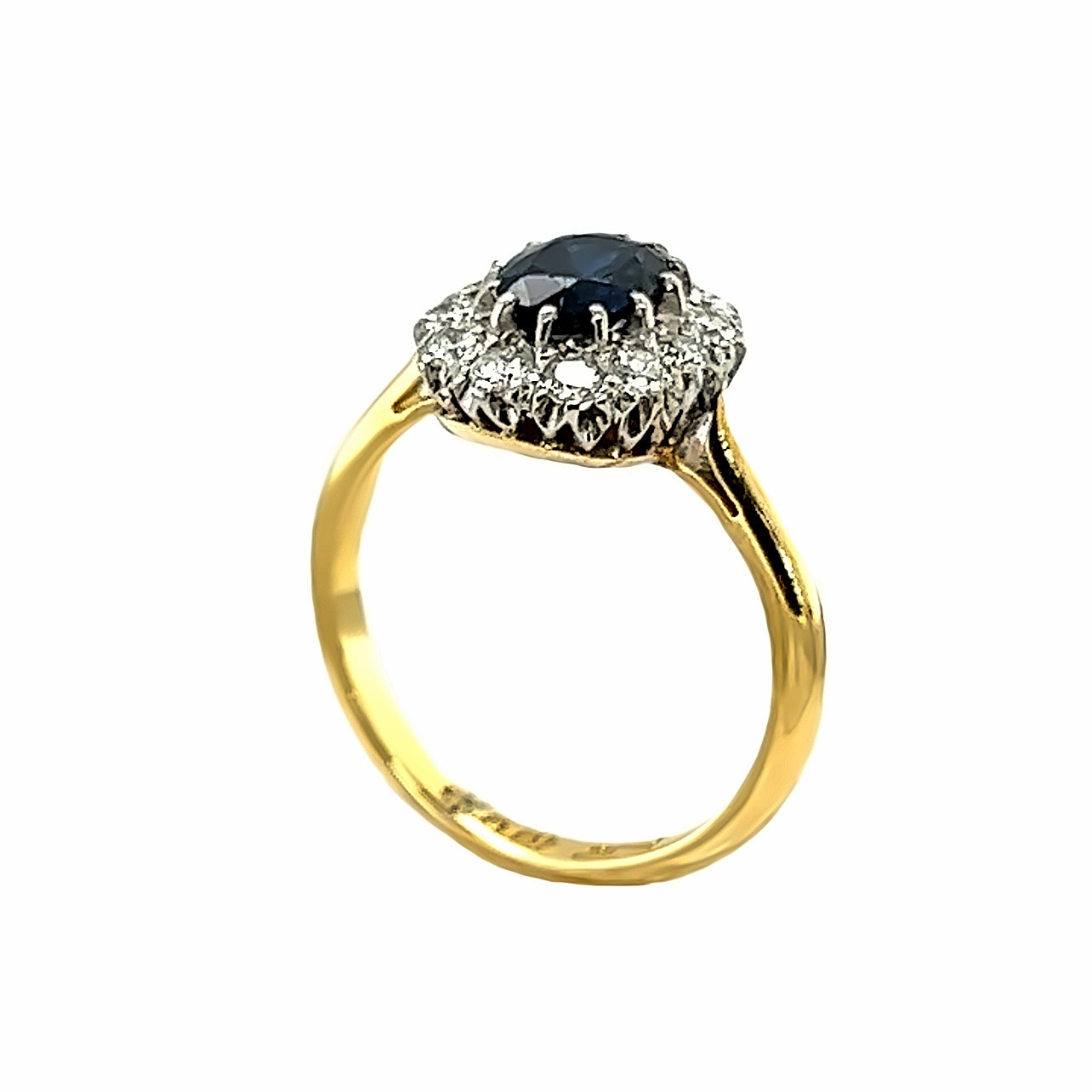 18ct Yellow Gold Diamond and Sapphire Cluster Ring - Aleks Jewellers