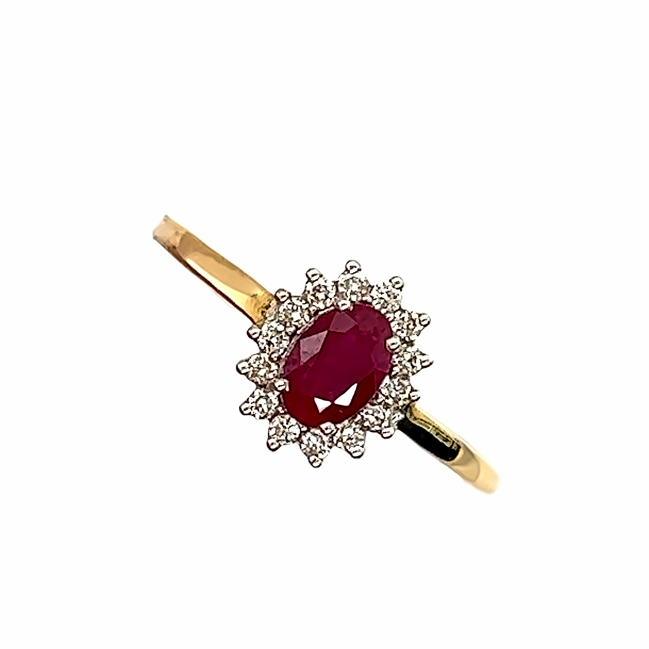 9ct Yellow Gold Ruby and Diamond Cluster Ring - Aleks Jewellers