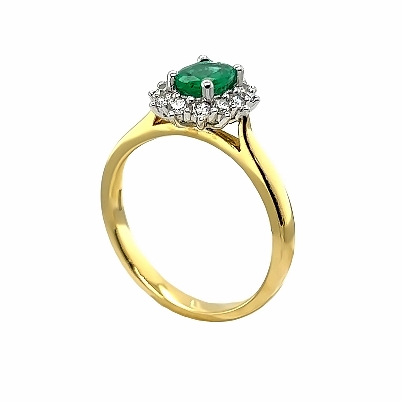 18ct Yellow Gold Diamond and Emerald Cluster Ring - Aleks Jewellers