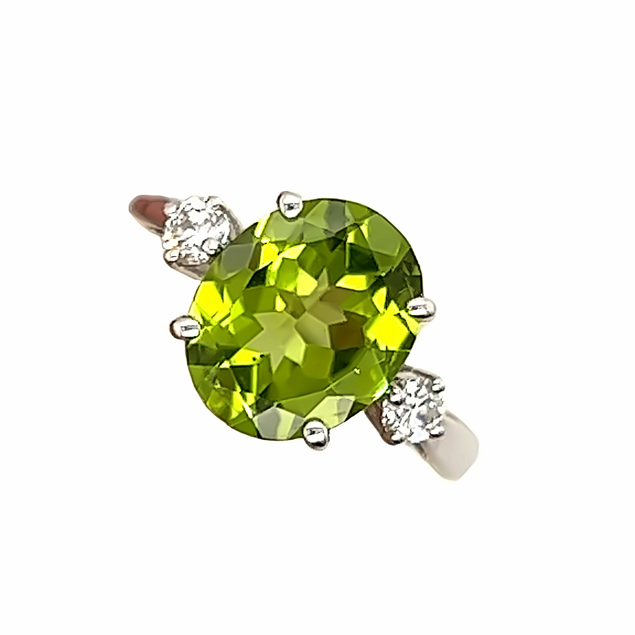 9ct White Gold Diamond and Peridot Ring - Aleks Jewellers
