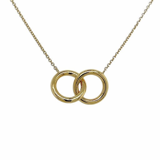 9ct Yellow Gold 2 Interlocking Rings Necklace - Aleks Jewellers