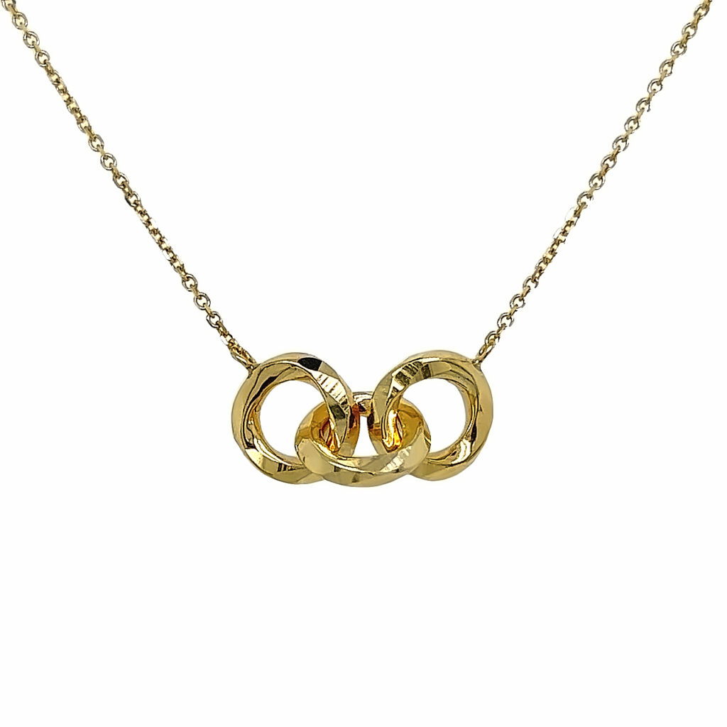 9ct Yellow Gold 3 Interlocking Ring Necklace - Aleks Jewellers